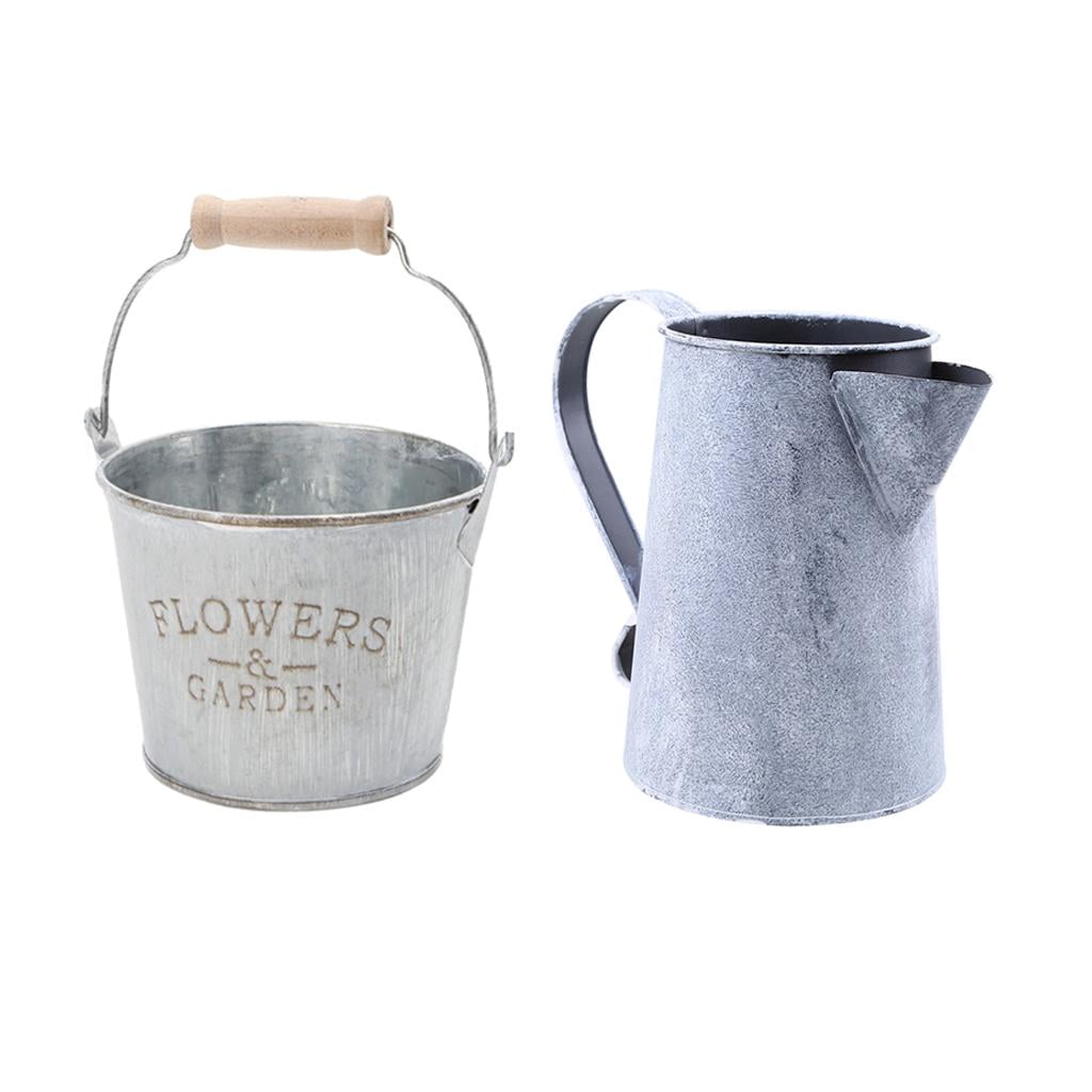 2 Pack Galvanized Buckets, Metal Planter Pail Tin, Container ...