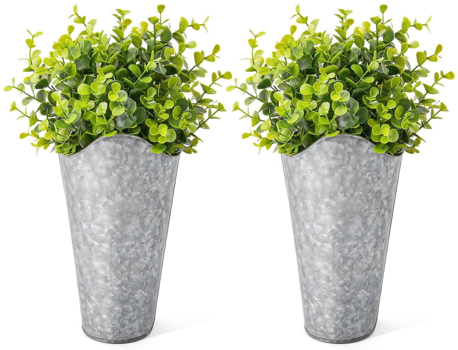 2 Pack Galvanized Metal Wall Planter with Artificial Eucalyptus ...