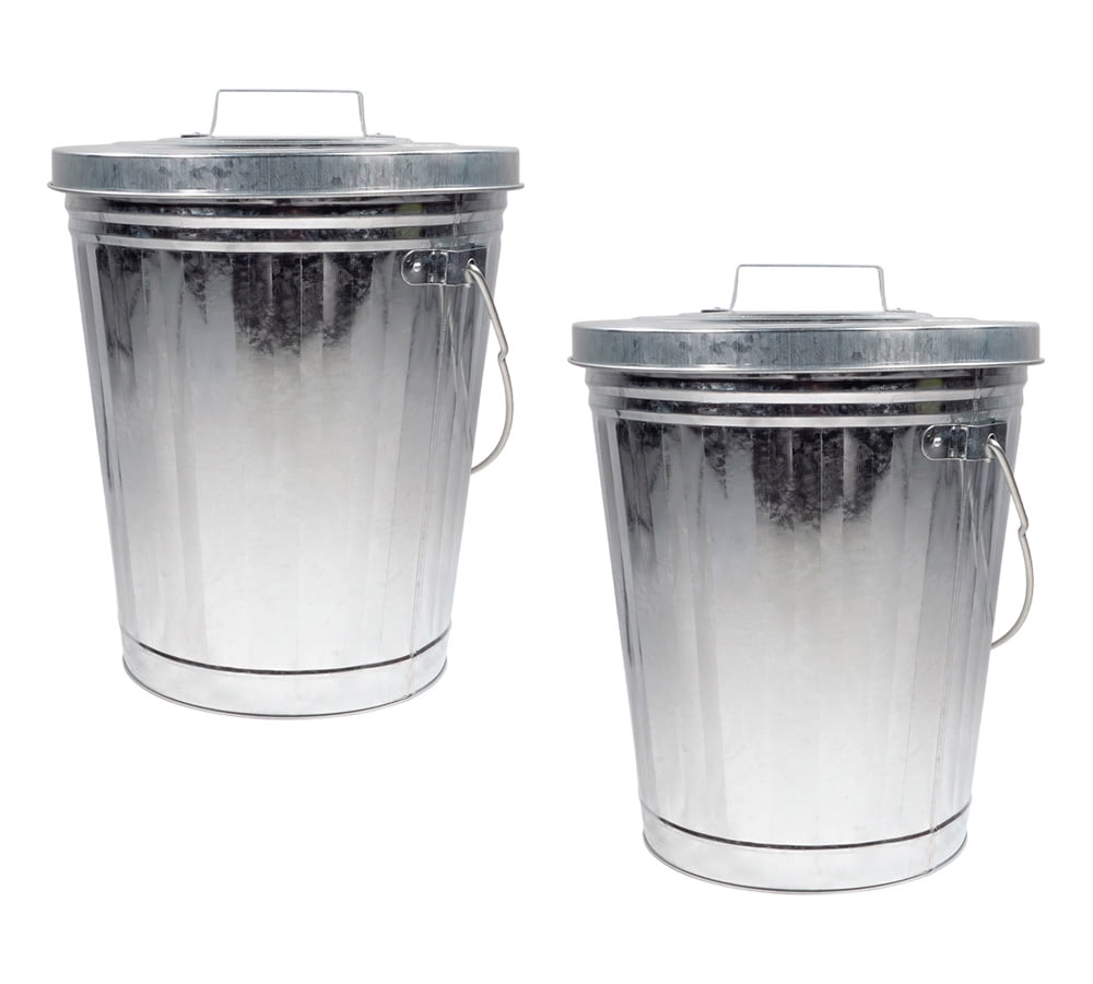 2 Pack Galvanized Trash Can w/ Lid Ideal for Trailers - 4 Gallon Steel ...