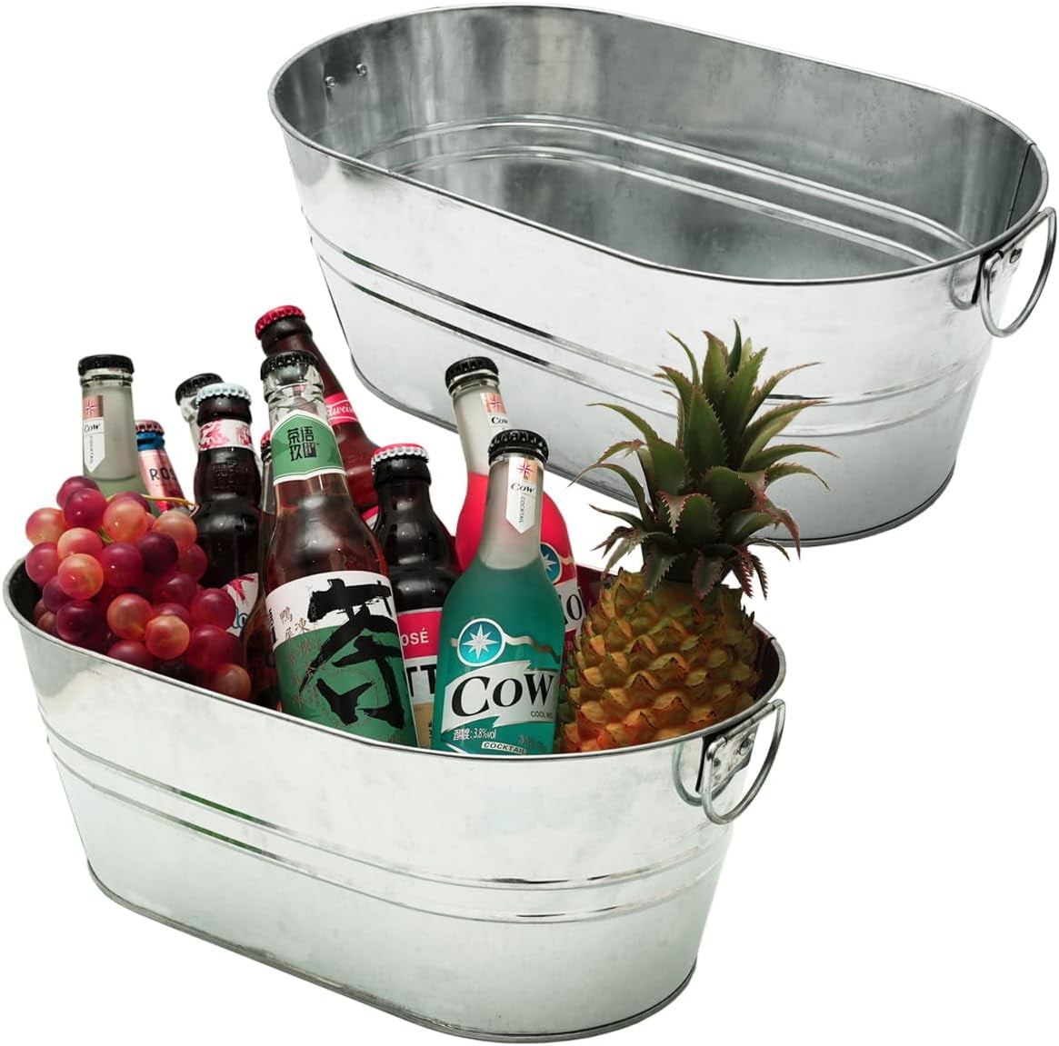2 Pack Galvanized Tub 4 Gallon Ice Bucket with Handle Large Metal Drink ...