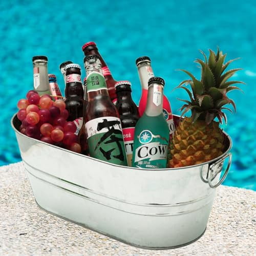 2 Pack Galvanized Tub 4 Gallon Ice Bucket with Handle Large Metal Drink ...