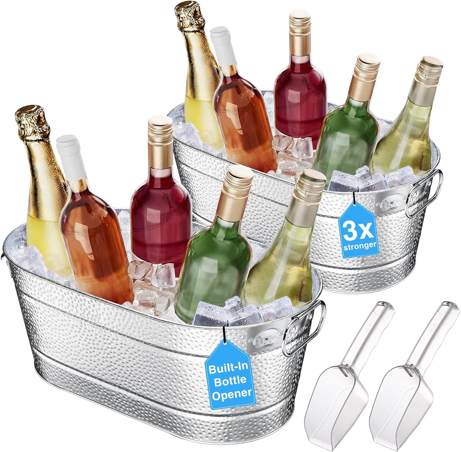 2 Pack Galvanized Tub with Handles - Beverage Tub with 2 Ice Scoops, 3 ...