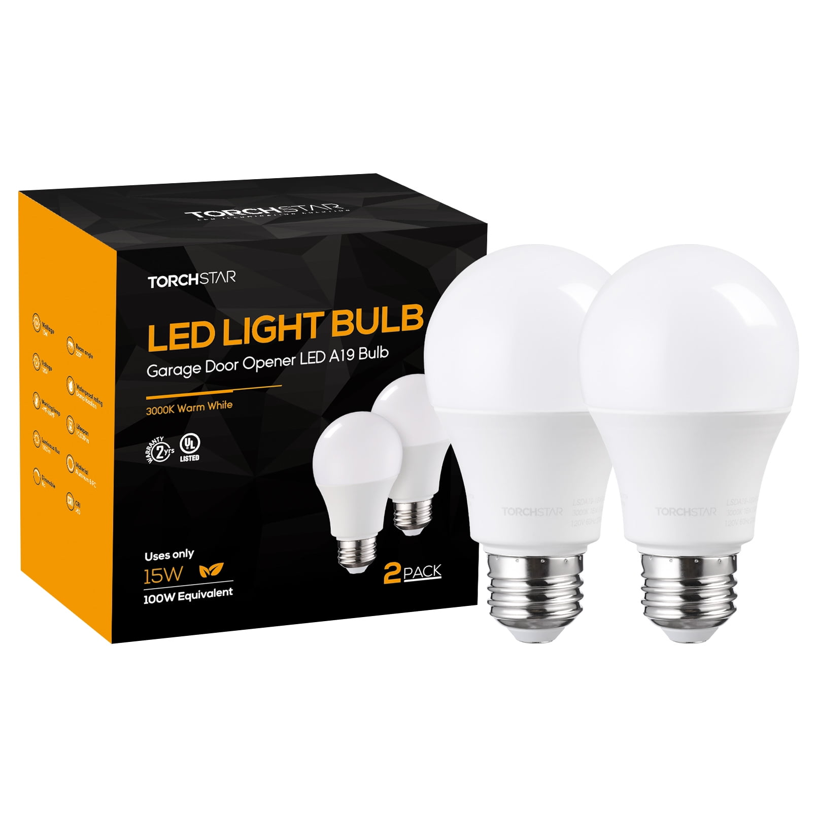 2 Pack Garage Door Opener LED Light Bulb, 100W Equivalent, 1700 Lumens ...