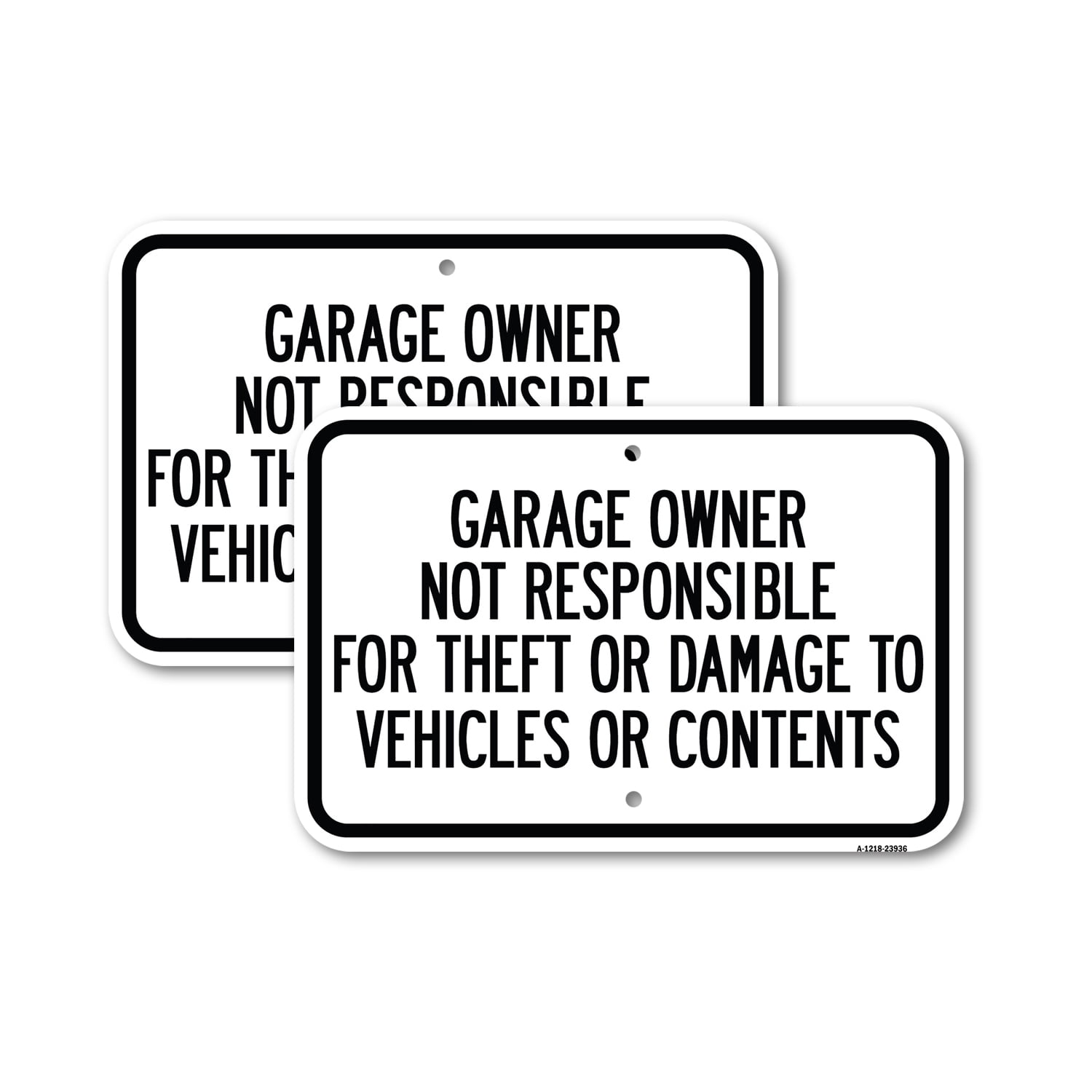 (2 Pack) Garage Owner Not Responsible for Theft or Damage to Vehicles ...