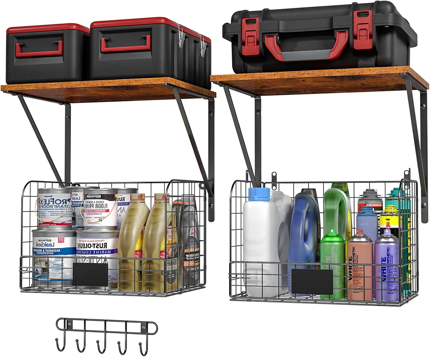 2 Pack Garage Shelves Wall Mounted with Wire Storage baskets, Heavy ...