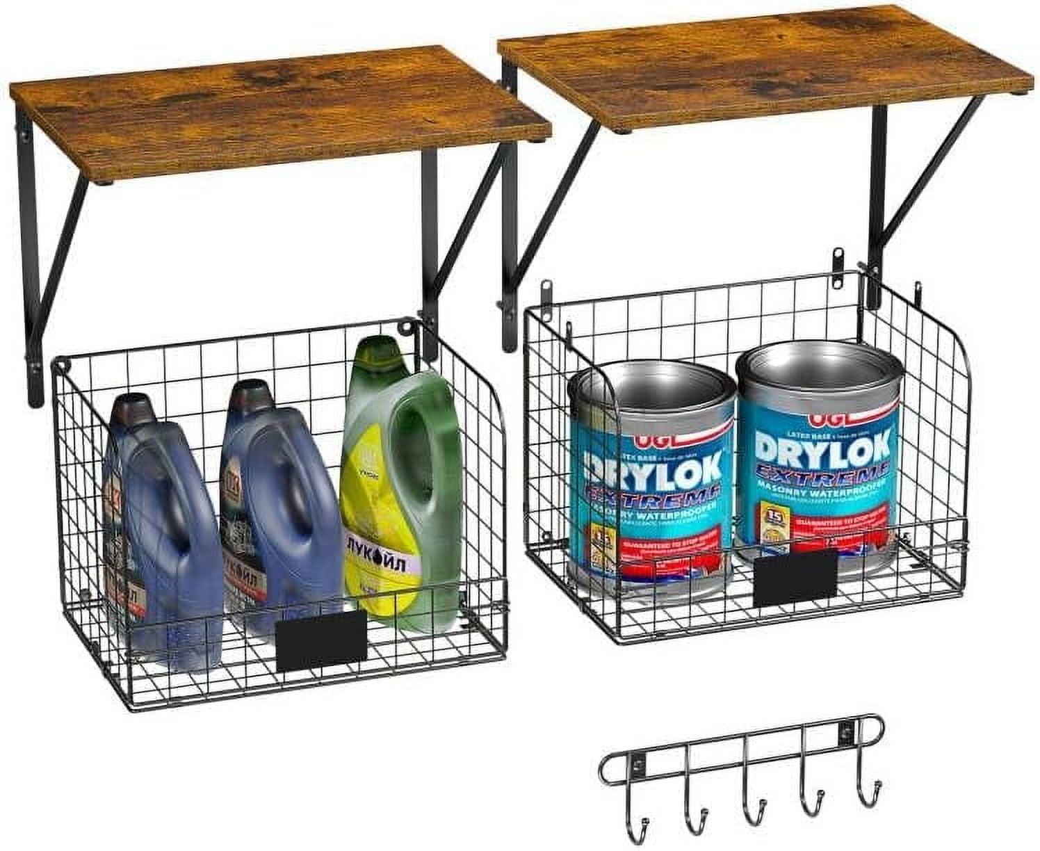 2 Pack Garage Shelves Wall Mounted with Wire Storage baskets, Heavy ...