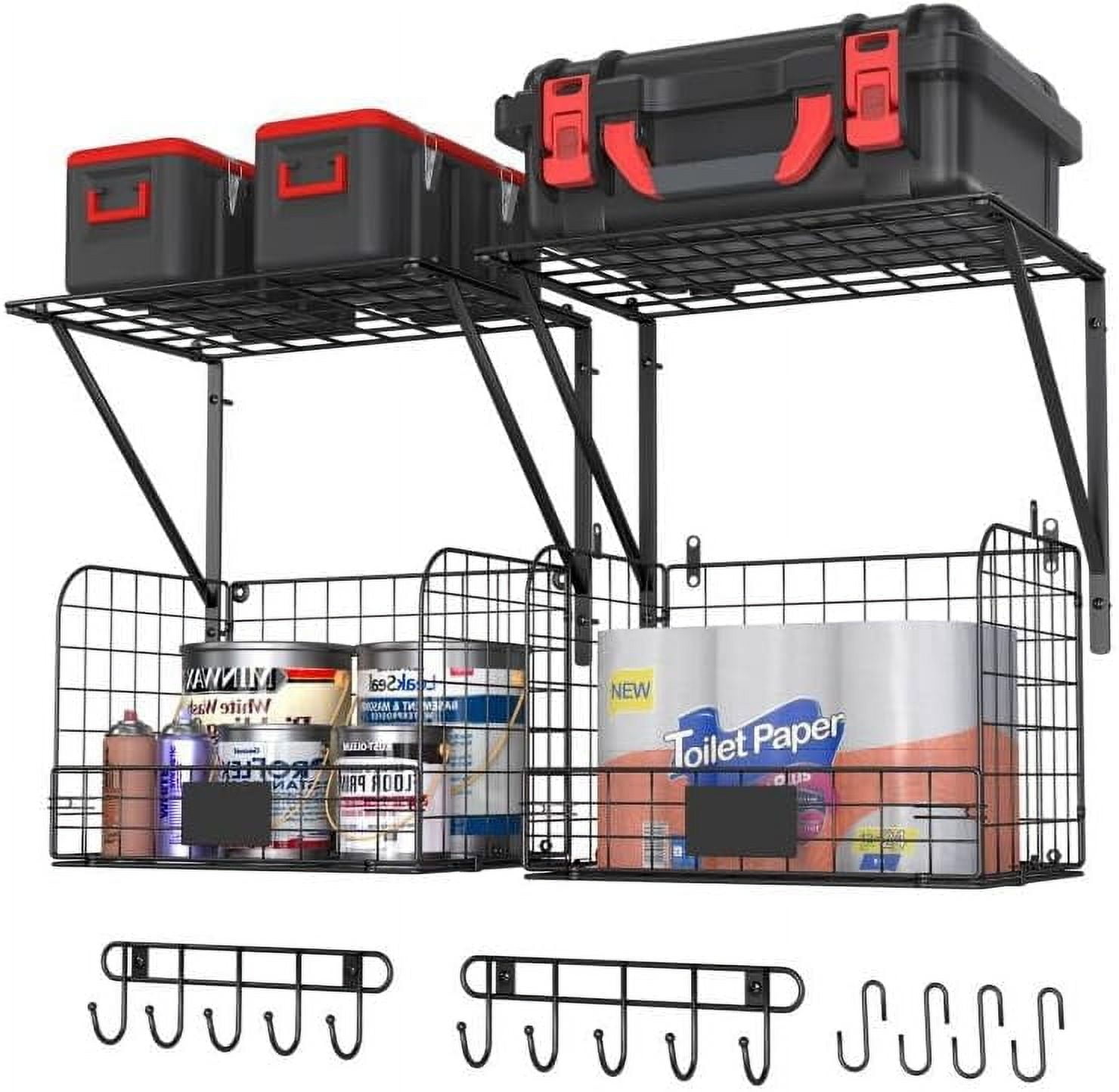 2 Pack Garage Shelves Wall Mounted with Wire baskets, Heavy Duty Garage ...