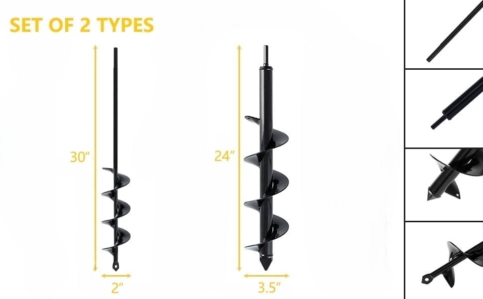【2-Pack】Garden Auger Drill Bit Set (24"x3.5" & 30"x2") for Planting and ...