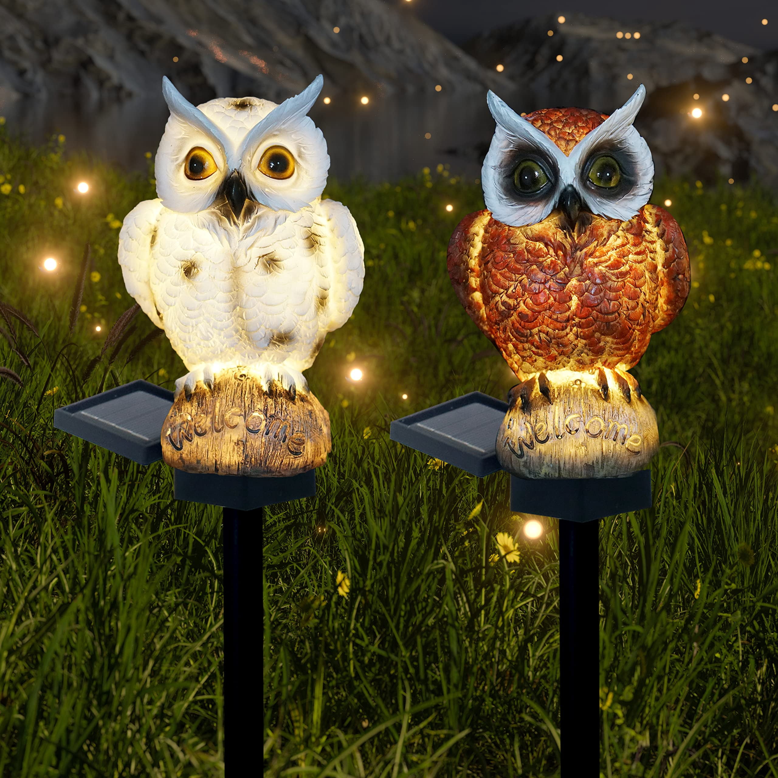 2 Pack Garden EC36 Solar Light Outdoor Decor, Resin Owl Solar LED Light ...
