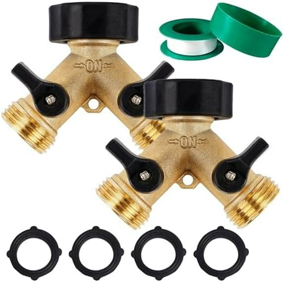 2 Pack Garden Hose Splitter 2 Way, Heavy Duty Brass Connector Tap ...