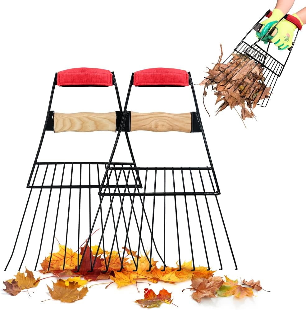 2 - Pack Garden Leaf Rakes with Ergonomic Wooden and Plastic Handles ...