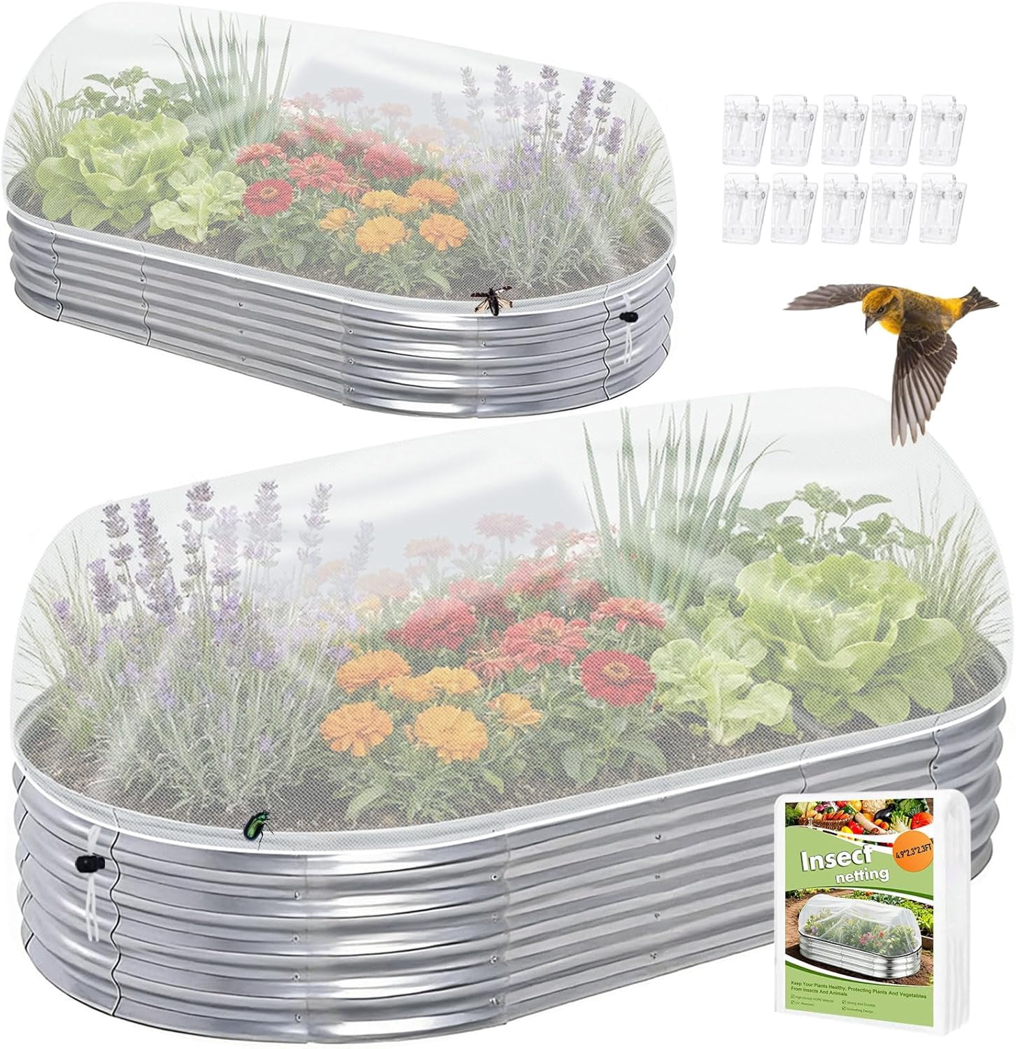 2 Pack Garden Netting for 8x4x1ft Raised Beds, Ultra-Fine Mesh Plant ...