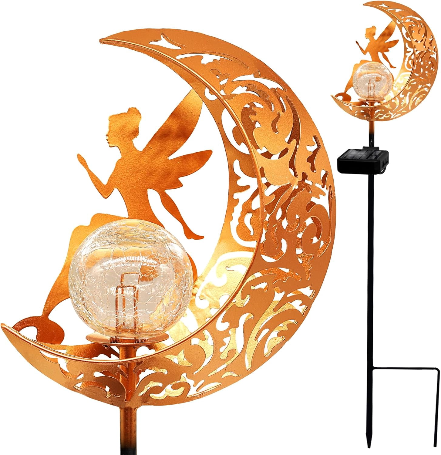 2 Pack Garden Solar Lights Pathway Stake Lights Moon Fairy Glass Globe ...