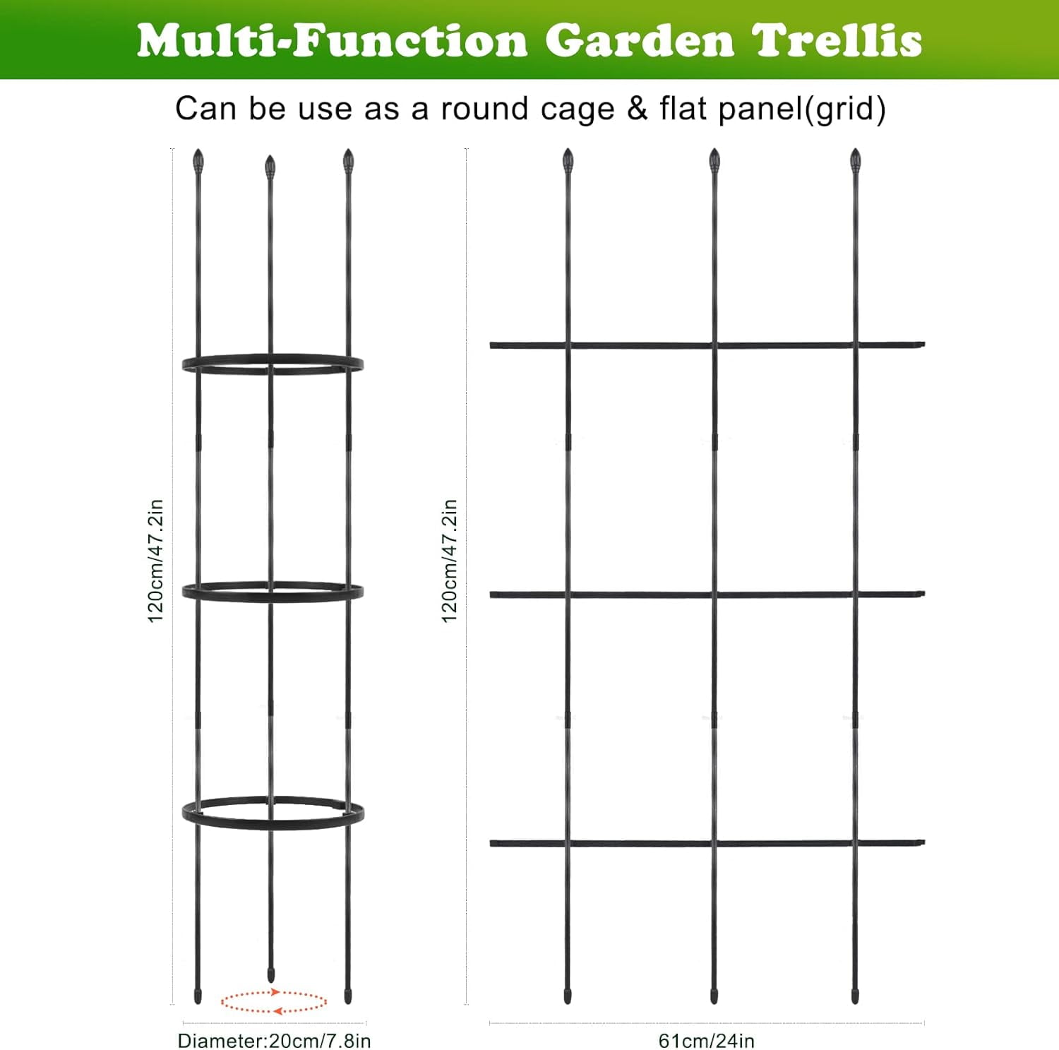2 Pack Garden Trellis, 2 in 1 Plant Cages & Supports for Vines Crop ...