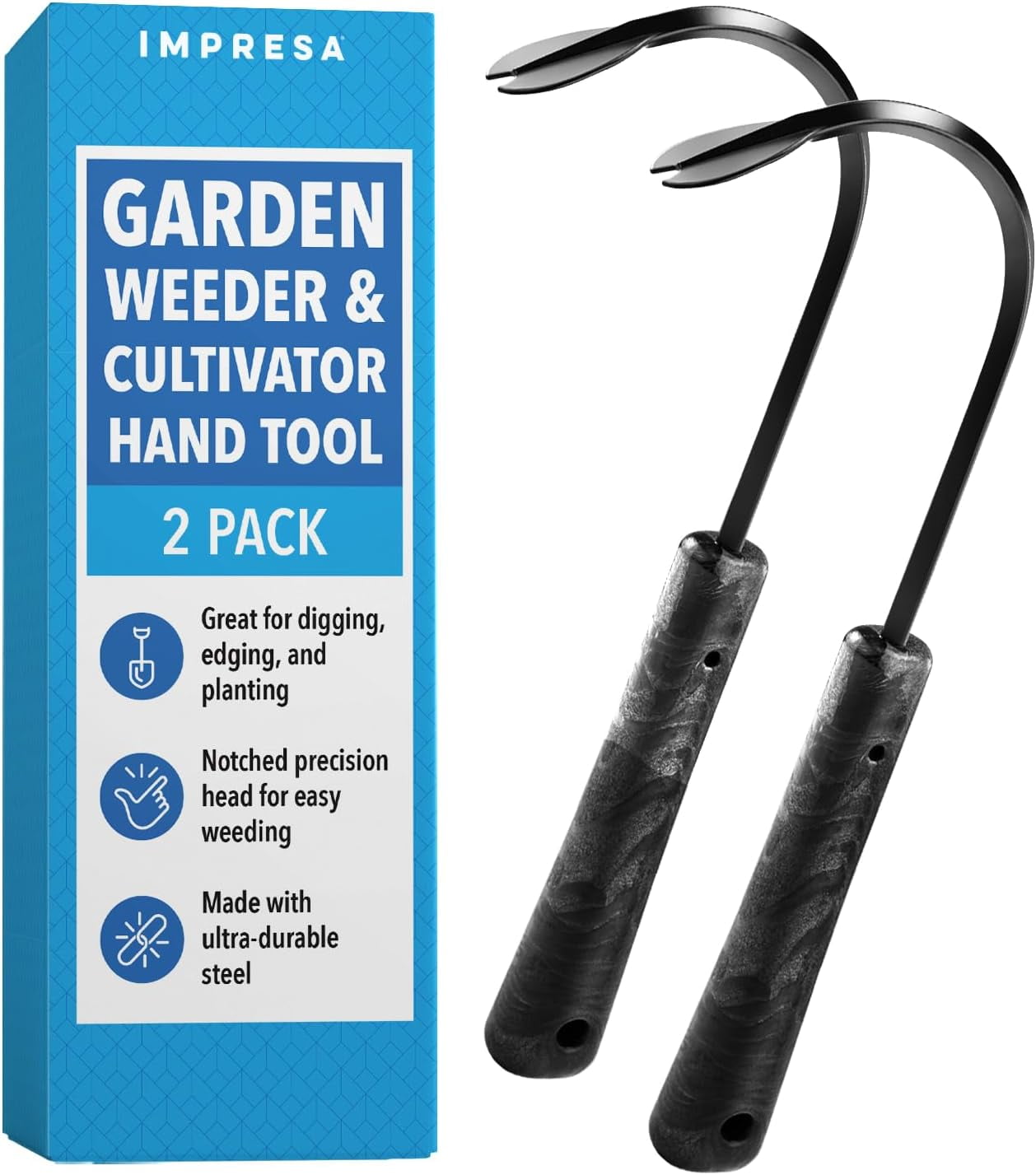 [2 Pack] Garden Weeder Tool w/ Notched Tip - Cultivator Garden Tool ...