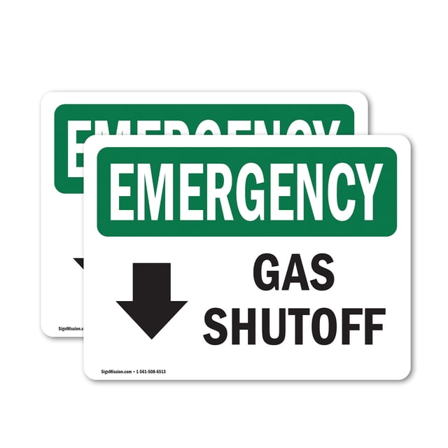 (2 Pack) Gas Shutoff [Down Arrow] With Symbol OSHA Emergency Sign ...