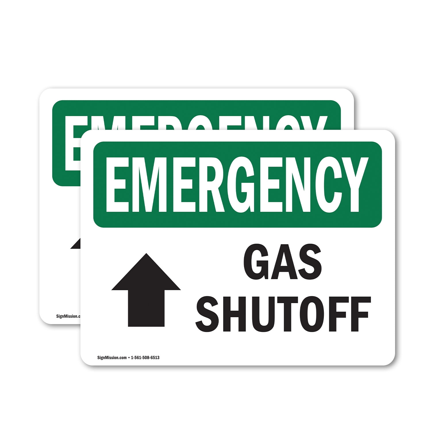 (2 Pack) Gas Shutoff [Up Arrow] With Symbol OSHA Emergency Sign ...