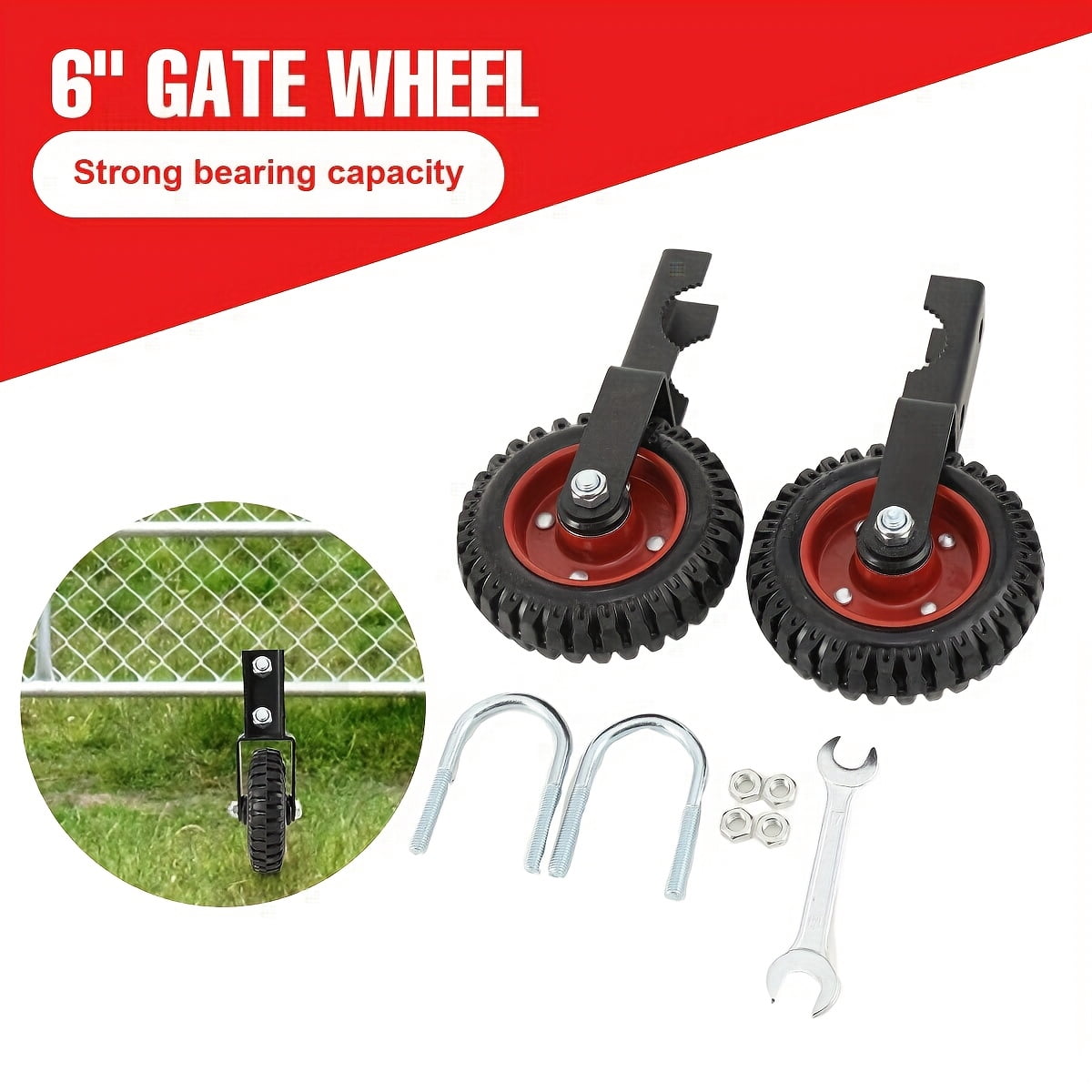 2 Pack Gate Wheel 6 Inch Fence Gate Wheels With Brake For Metal Tube ...