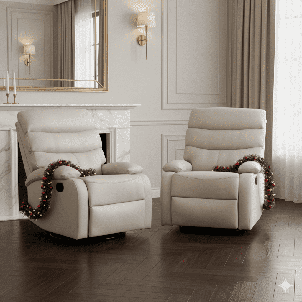 2-Pack Genuine Leather Recliner Chairs, Compact Swivel Rocking ...