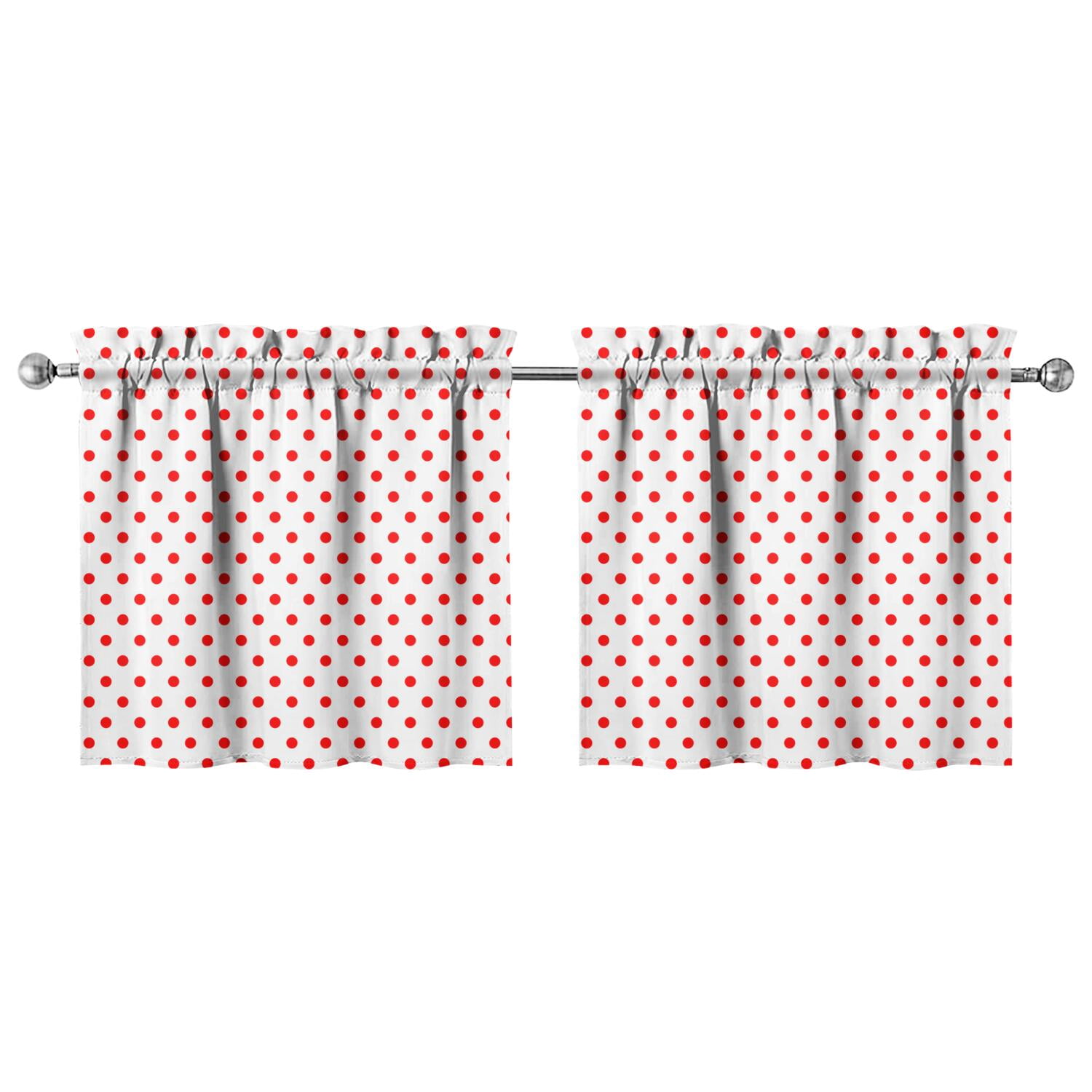 2 Pack Geometric Dot Caf Curtains - 27.5x24 Inch Semi-Sheer Short Curtains, Classic Black and ...