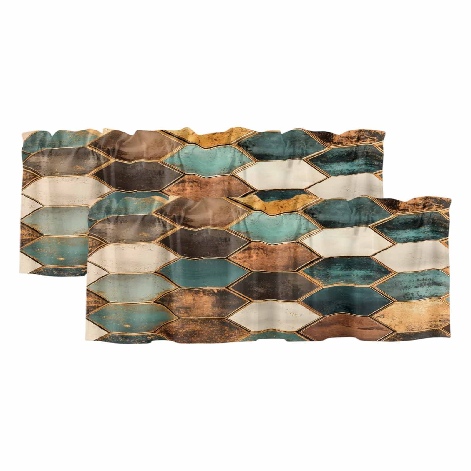 2 Pack Geometric Pattern Valance for Window Colorful Hexagon Collage ...
