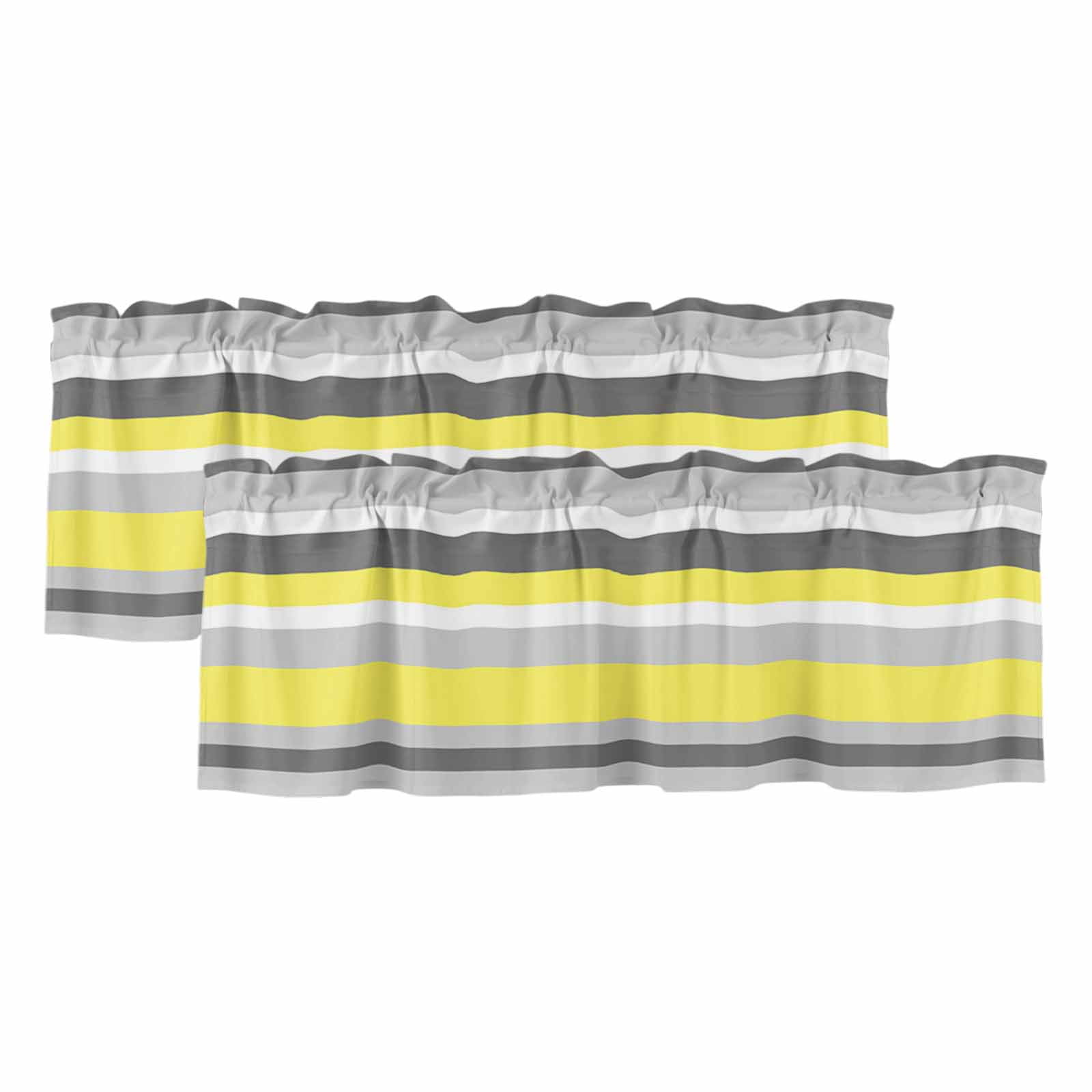 2 Pack Geometric Stripes Valance for Window Yellow Grey Kitchen Valance ...