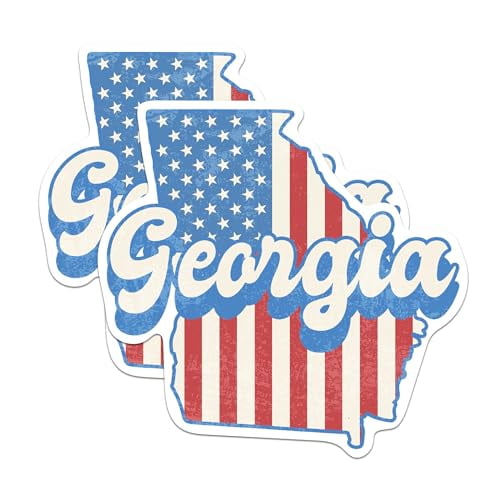 (2 Pack) Georgia State Outline Stickers - GA State Shape with USA Flag ...