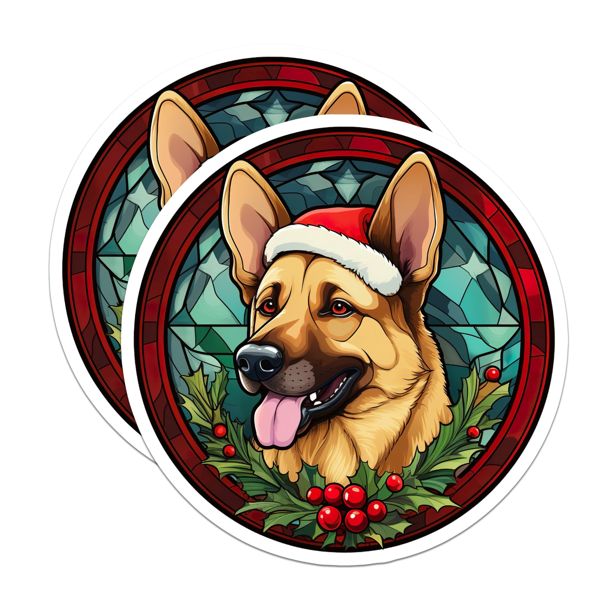 (2 Pack) German Shepherd Christmas Stickers - Stained Glass Dog Art ...