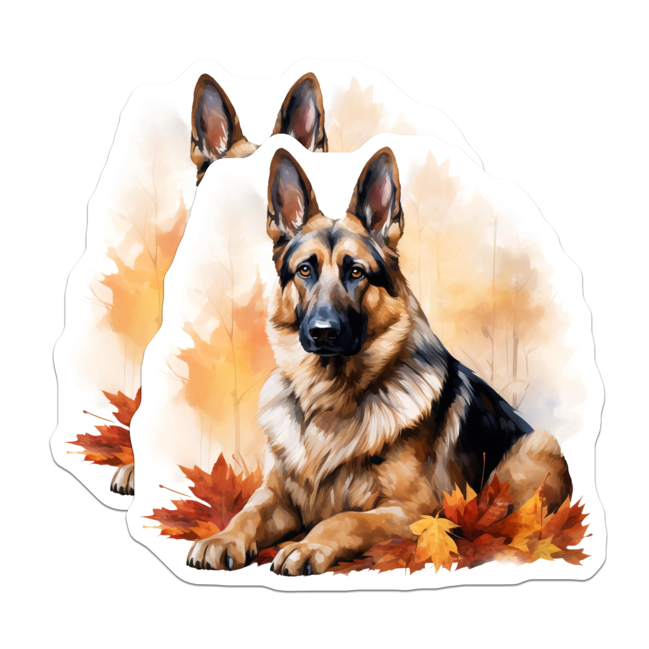 (2 Pack) German Shepherd Stickers - Autumn Fall Dog Art - Watercolor ...