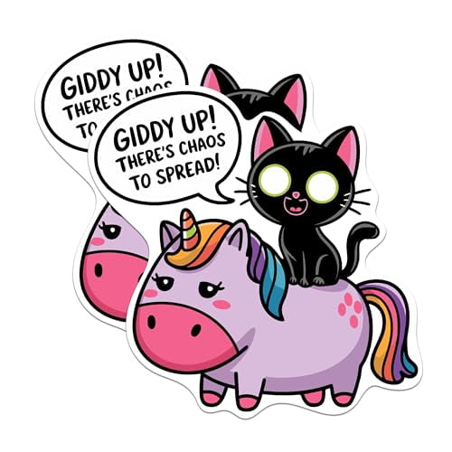 (2 Pack) Giddy Up! There's Chaos to Spread! Funny Cat Riding Unicorn ...