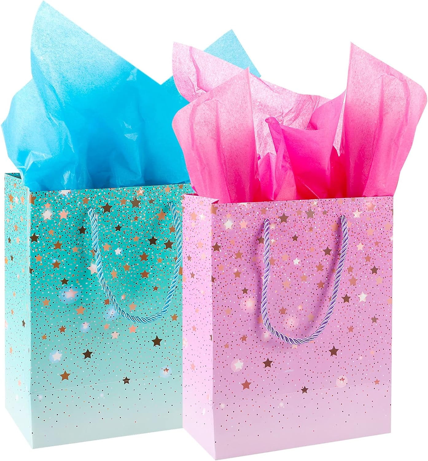 2 Pack Gift Bag - Medium Size Present Bag with 4 Tissue Paper Gift Bags ...