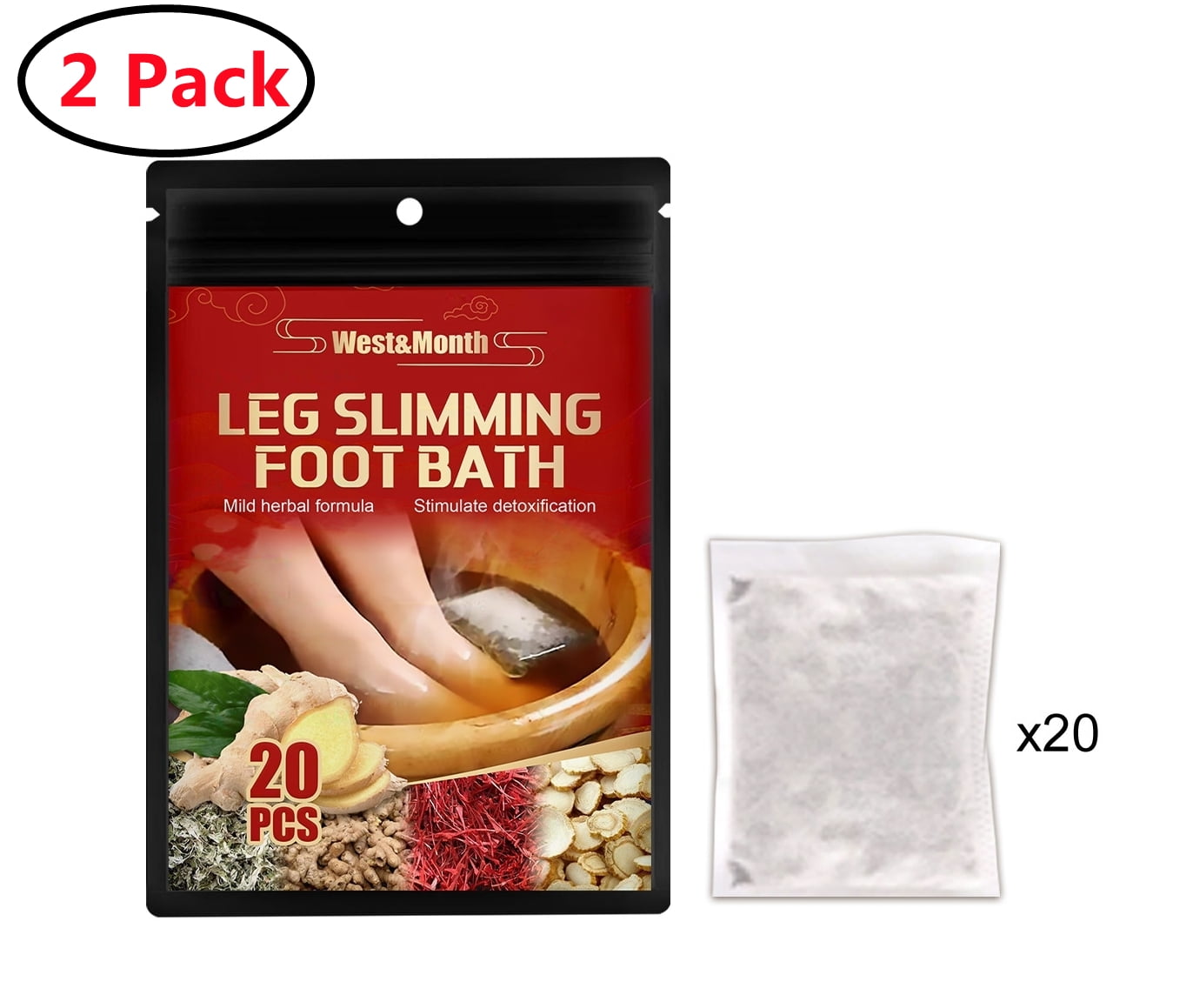 2 Pack Ginger Herb Foot Soak 20 Bags ,Lymphatic Drainage Chinese Herbal ...