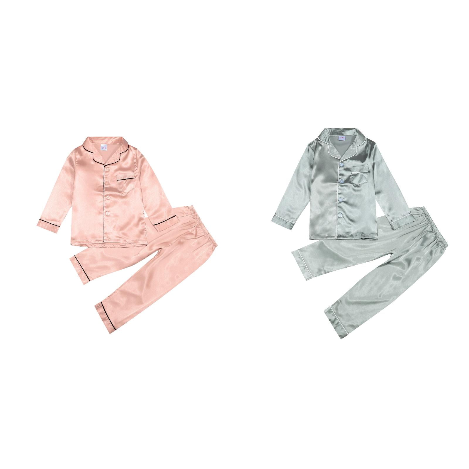 (2-Pack) Girl Boy Satin Boy Knitted Clothes Pajamas Set Button Down Big ...