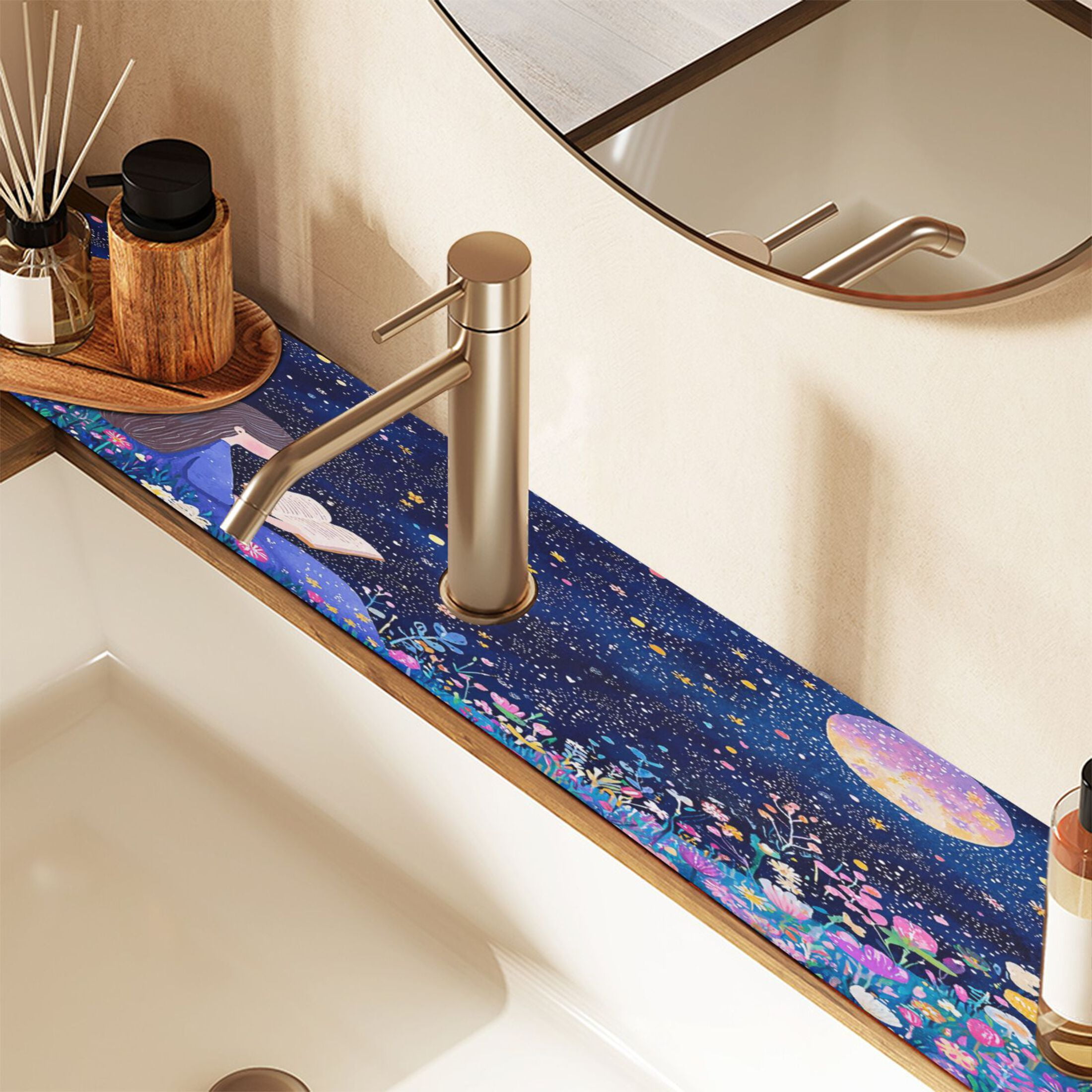 2 Pack Girl Read Book in Moonlight Faucet Mat for Kitchen Sink 30 ...