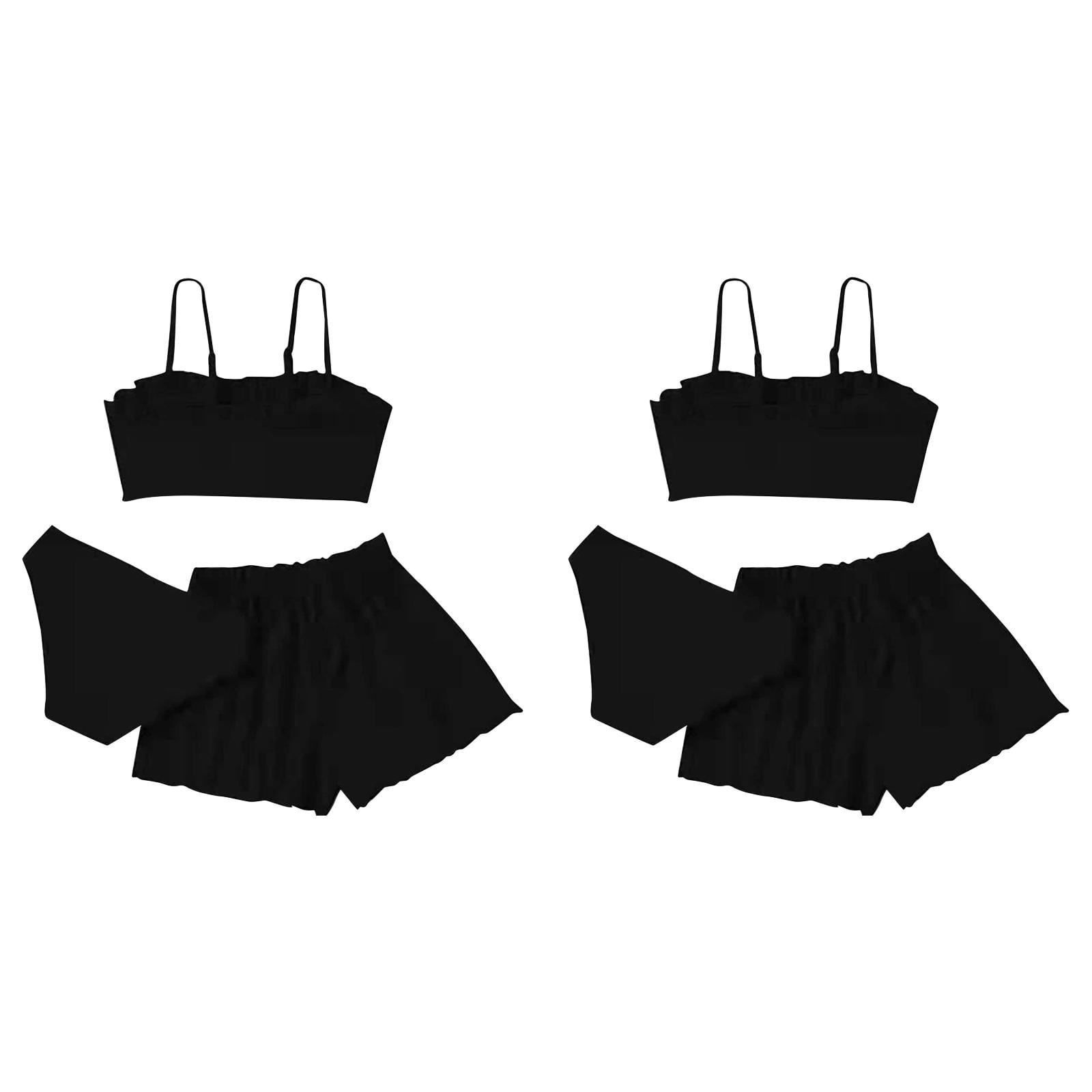 2 Pack Girl's 3 Piece Little S Swim Swimsuits Soild Bikini Rullfe Cute ...