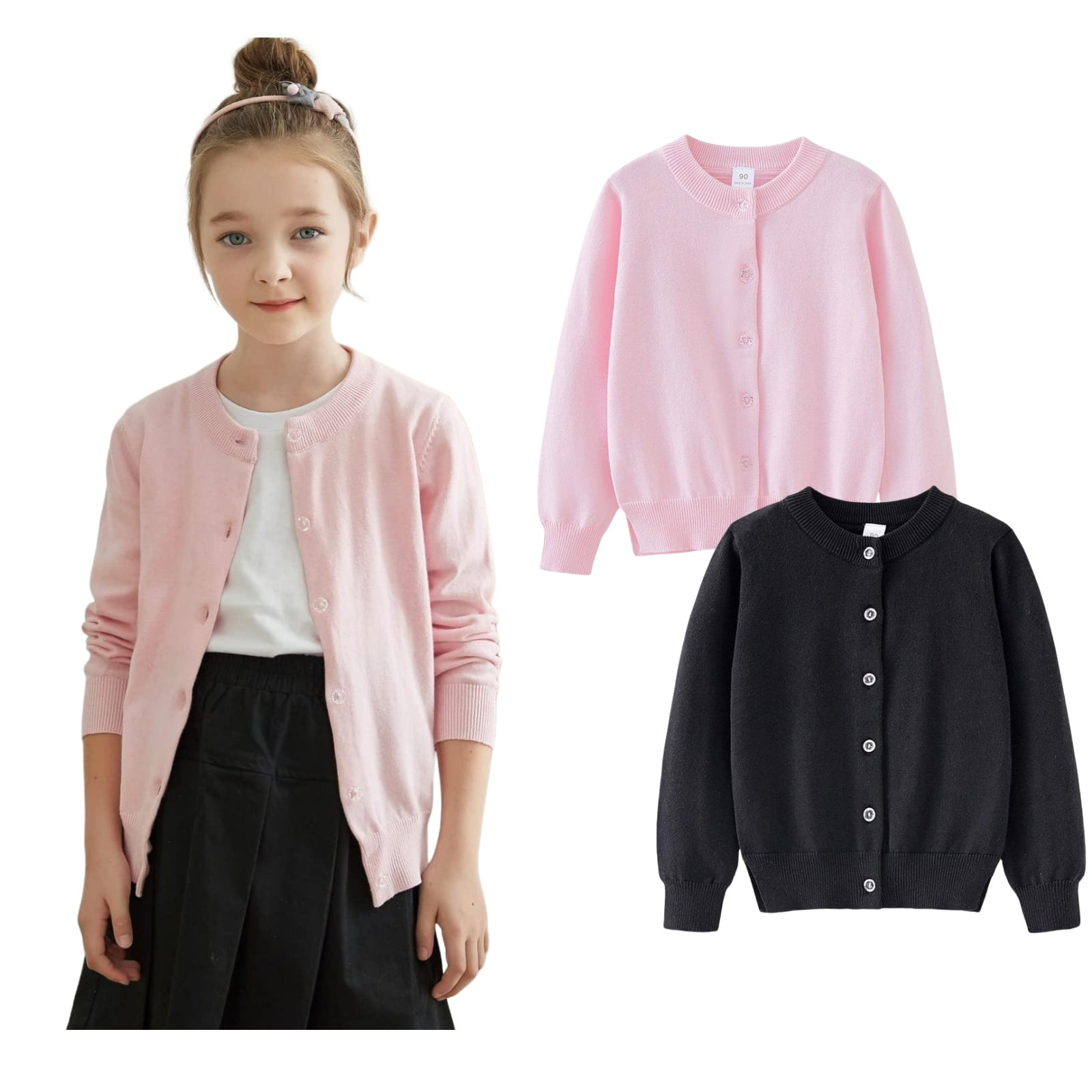 2 Pack Girls Cardigan Sweater School Uniforms Toddler Long Sleeve ...