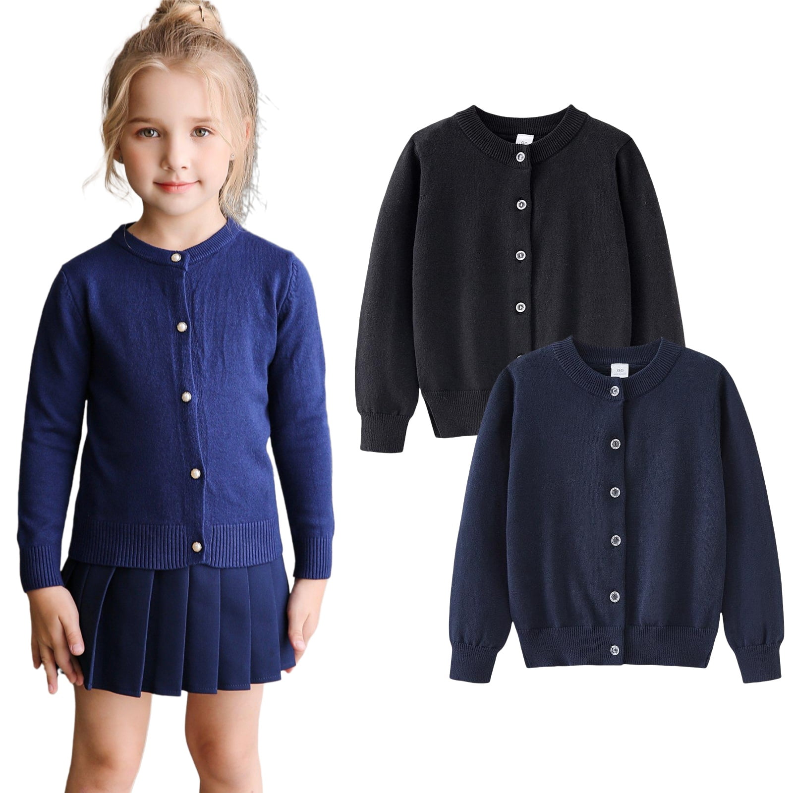 2 Pack Girls Cardigan Sweater School Uniforms Toddler Long Sleeve ...