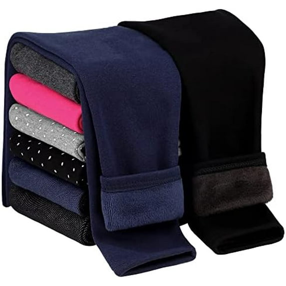 2 Pack Girls Cotton Fleece Lined Leggings Kids Thick Thermal Tights ...