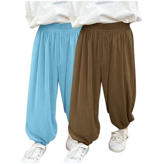 2 Pack Girls Summer Pants Soft Comfy Lightweight Casual Trousers ...