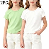 2 Pack Girls T-Shirt, Ruffle Short Sleeve Tops, Loose Casual Solid ...