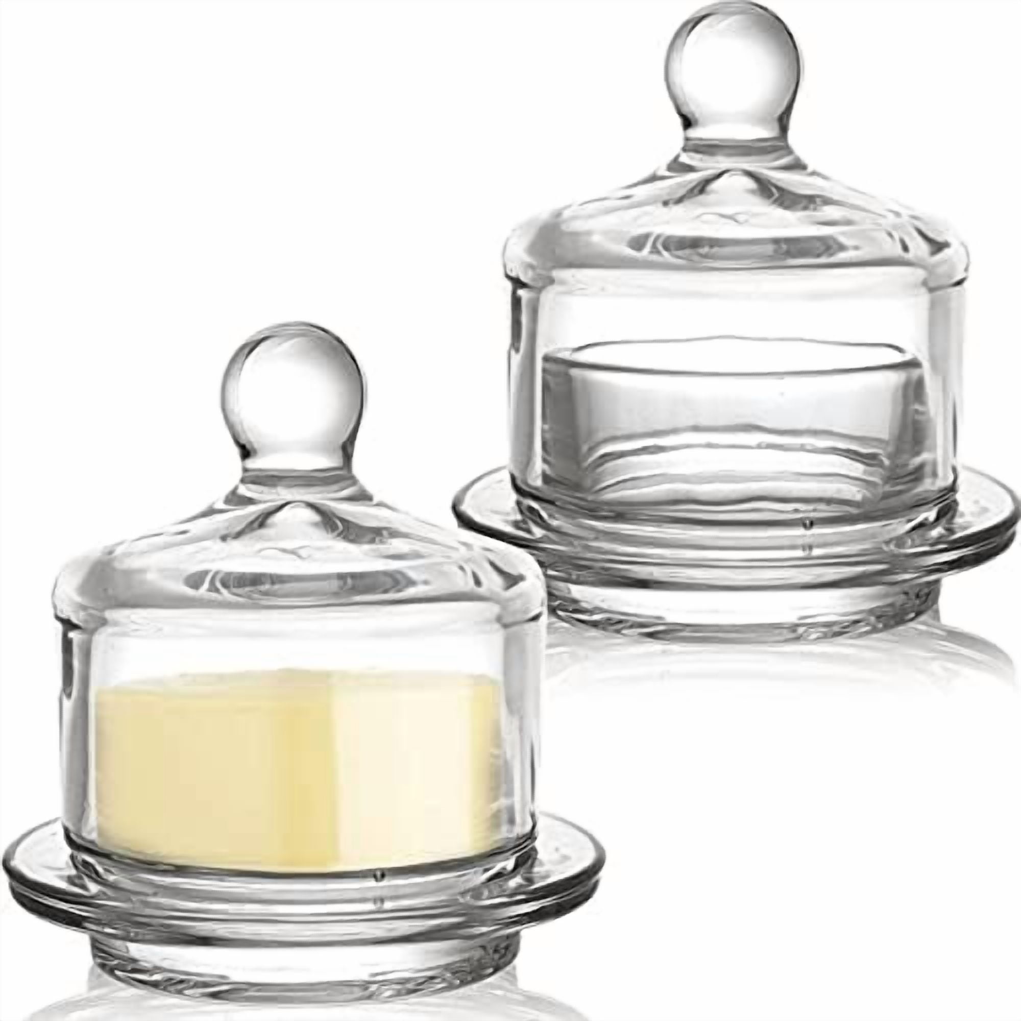 2 Pack Glass Butter Dishes, Small Round Butter Keeper with Dome Lid and ...