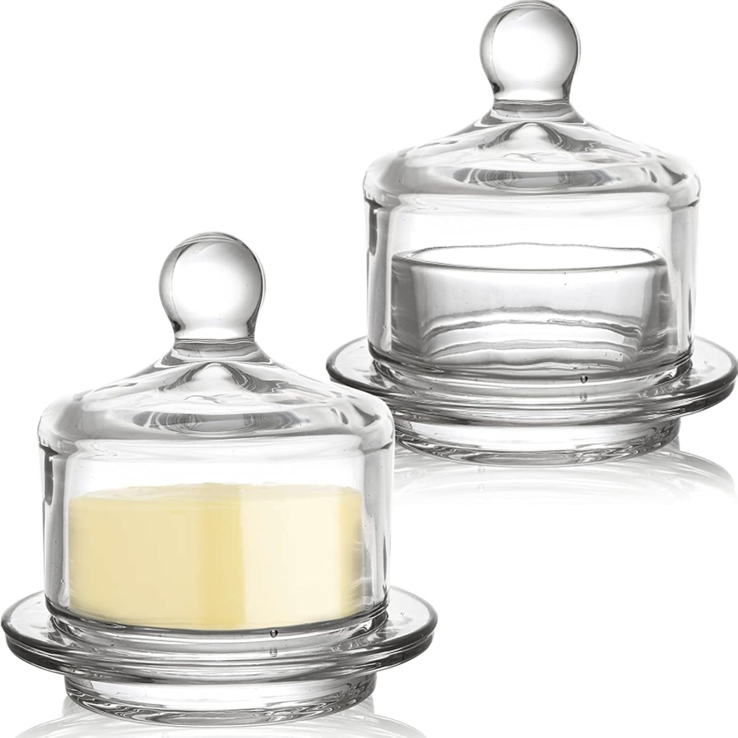 2 Pack Glass Butter Dishes, Small Round Butter Keeper with Dome Lid and ...