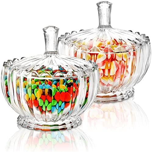 2 Pack Glass Candy Dish with Lid Large, 34 Oz Crystal Decorative ...