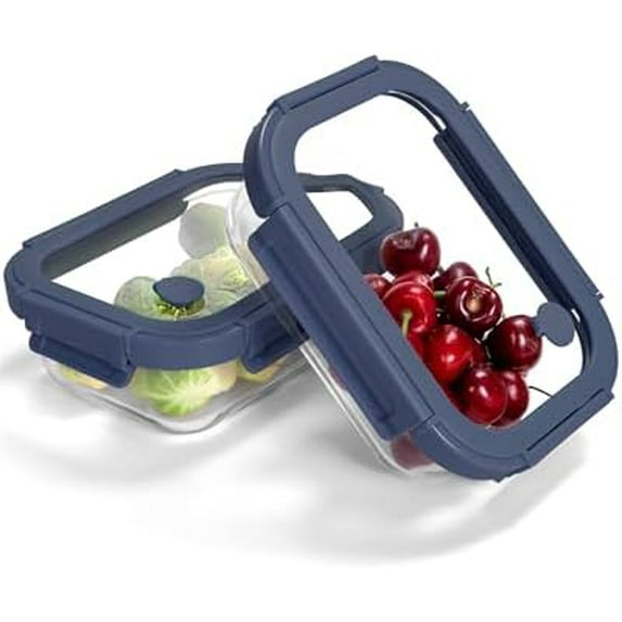 2-Pack Glass Food Storage Containers with Tempered Lids (21.3oz/2.7cup ...