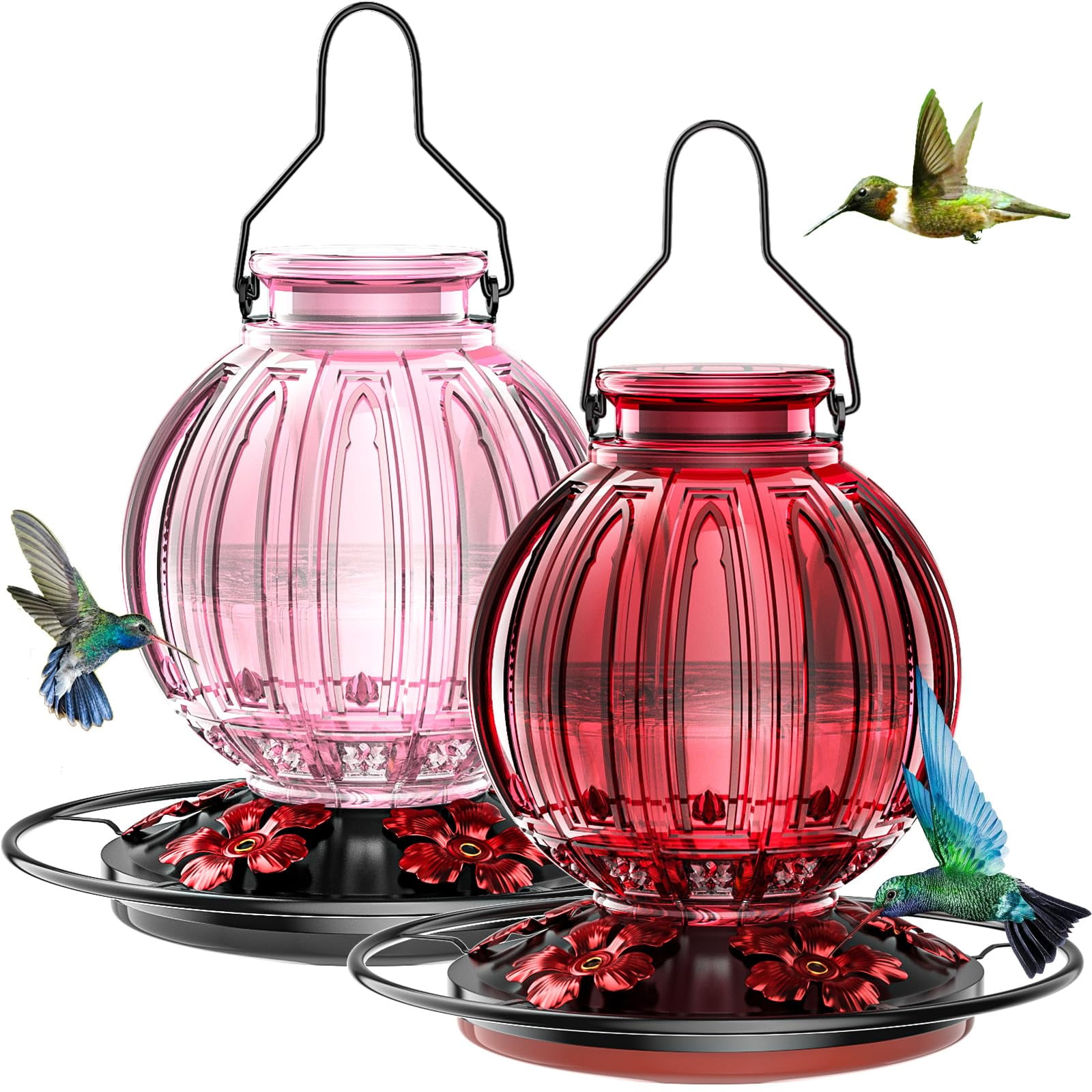 2 Pack Glass Hummingbird Feeder for Outdoors Hanging, Bird Nectar ...