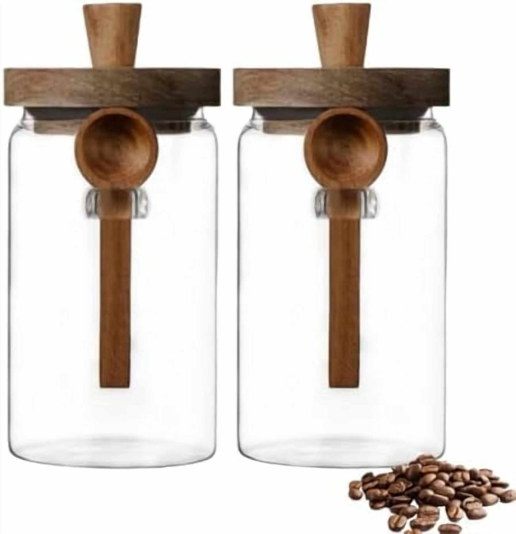 2 Pack Glass Jars with Wooden Lids & Spoons, 34oz Food Storage ...
