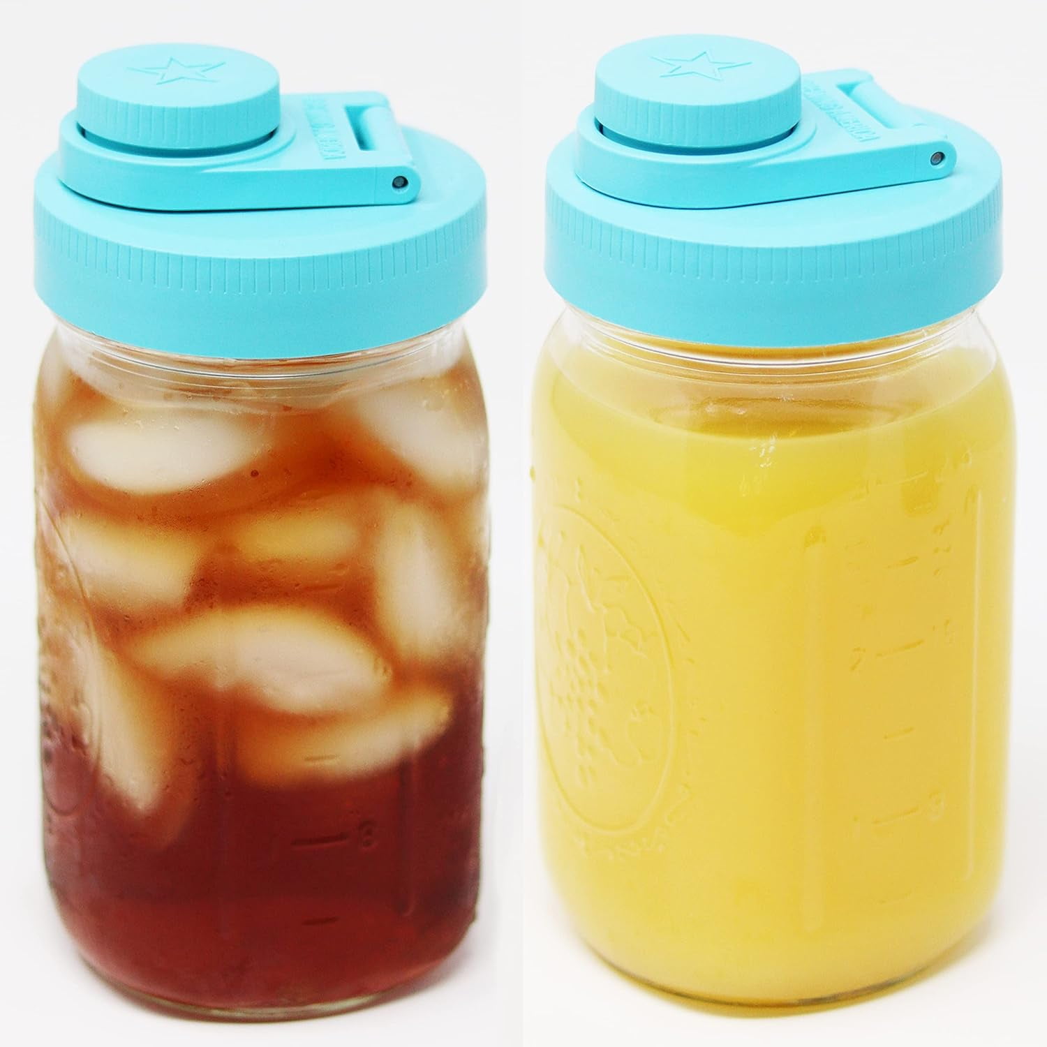 2-Pack Glass Mason Jar Pitcher with Teal Wide Mouth Lid - Ball Jars, 1 ...