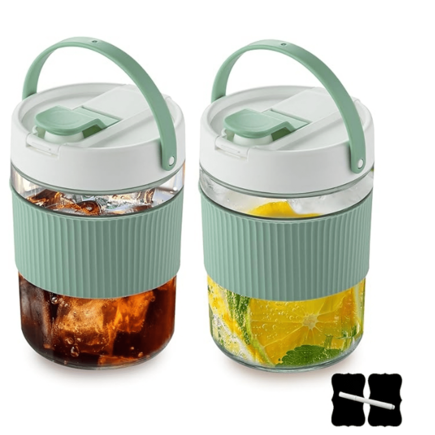 2-Pack Glass Mason Jar Water Pitcher with Lids, - Large Wide Mouth ...