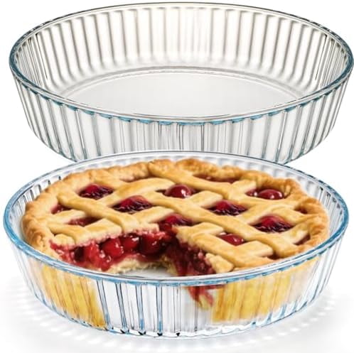 2 Pack Glass Pie Plates, 10 Inches Round Deep Baking Pie Dish, Clear ...