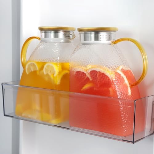 2 Pack Glass Pitcher With Handle And Lid, Large 2 Liter Glass Water ...